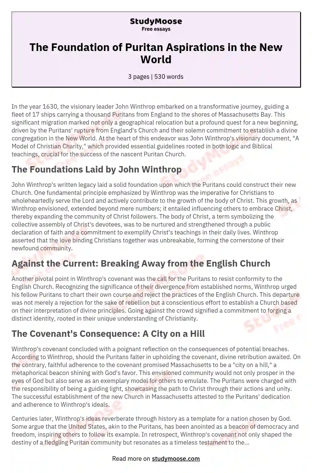 A Model Of Christian Charity Free Essay Example