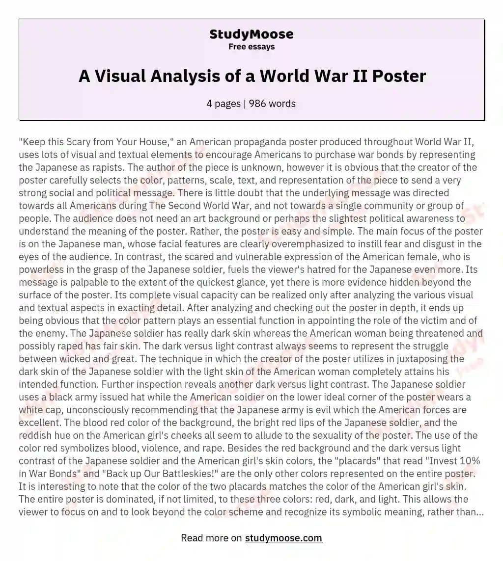 A Visual Analysis Of A World War II Poster Free Essay Example