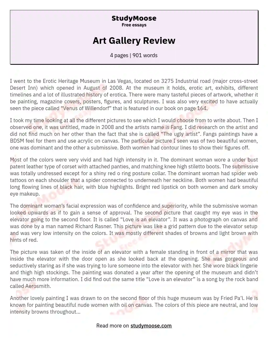 Art Gallery Review Free Essay Sample