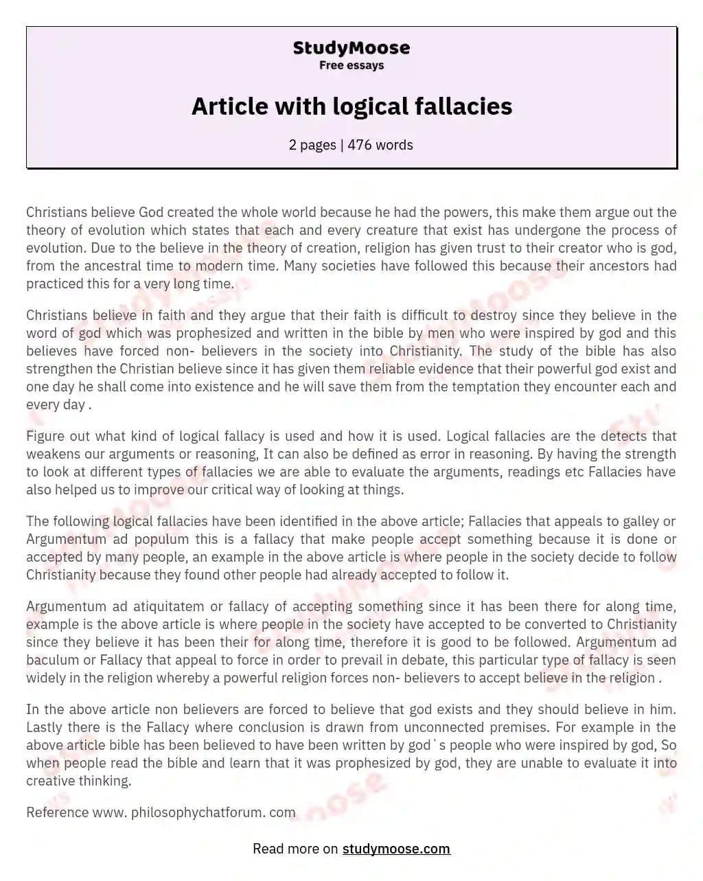 Article With Logical Fallacies Free Essay Example