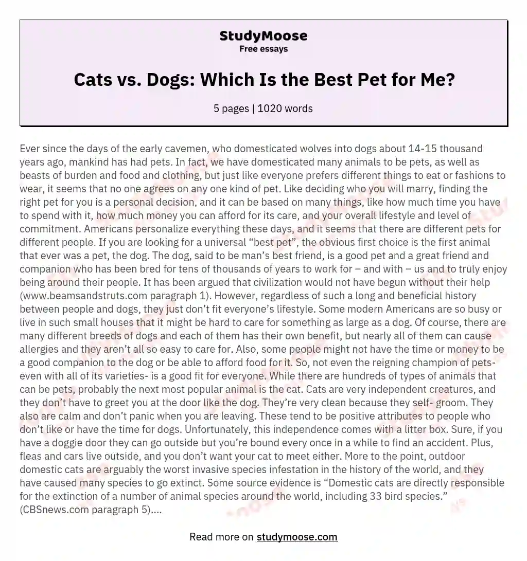 Persuasive Essay About Dogs Are Better Pets Than Cats Sitedoct