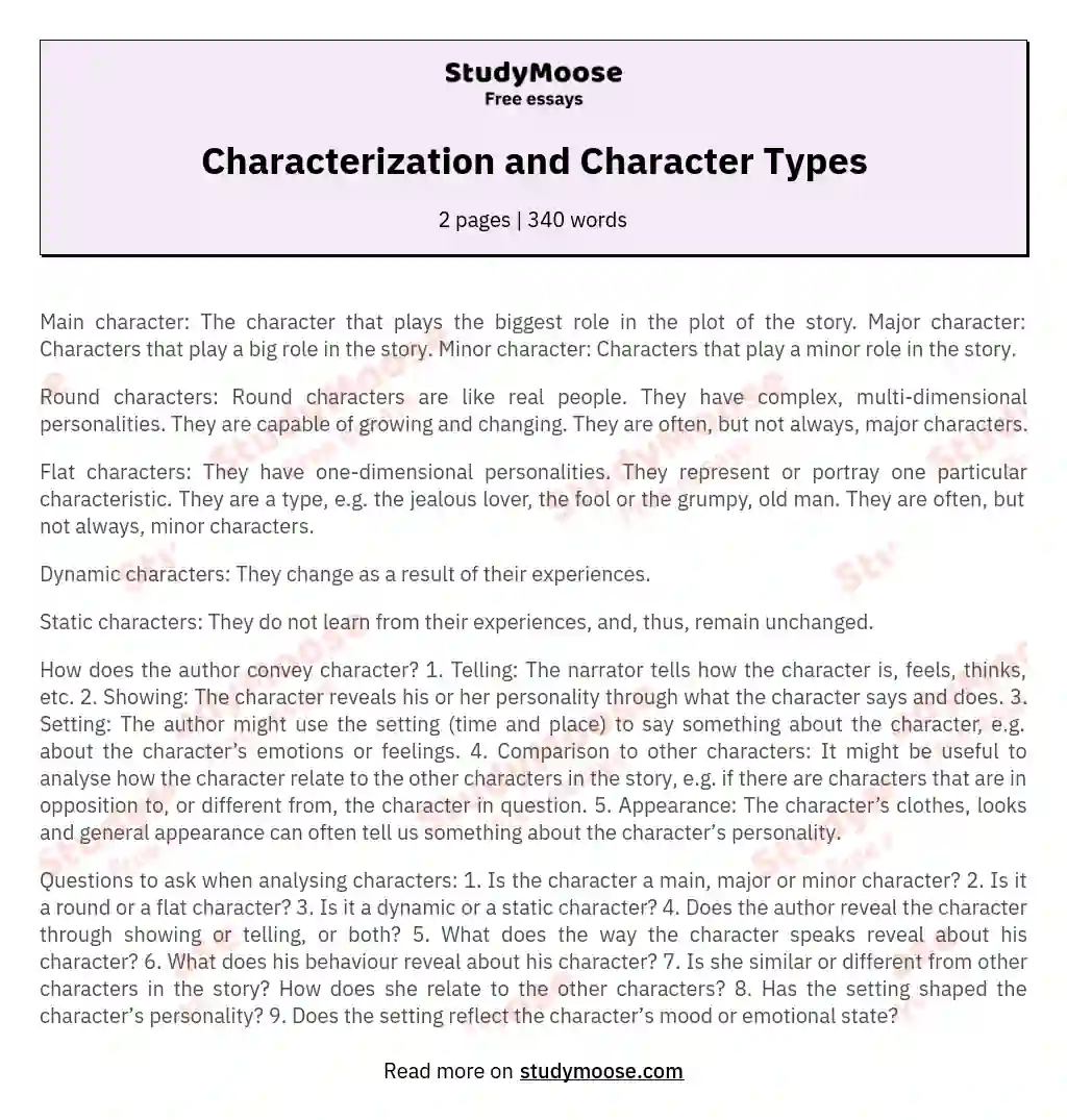 Characterization And Character Types Free Essay Example