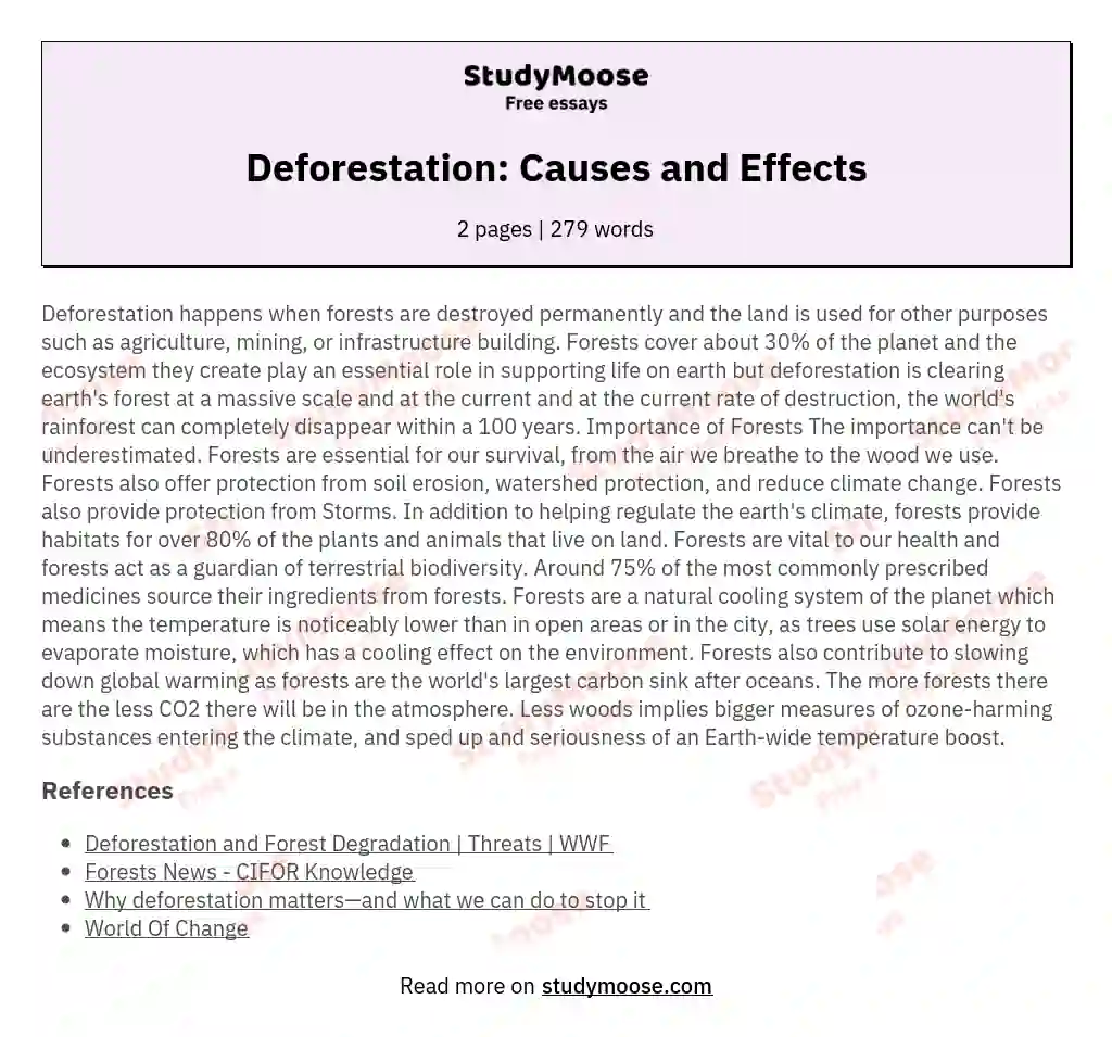 Deforestation Causes And Effects Free Essay Example
