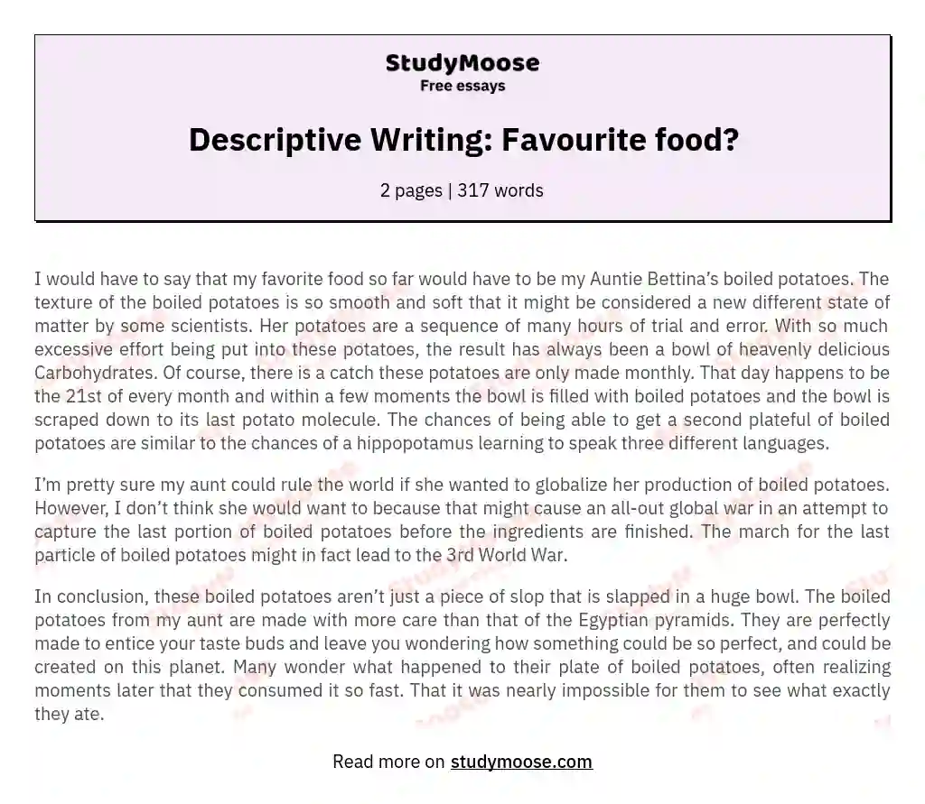 Descriptive Writing Favourite Food Free Essay Example
