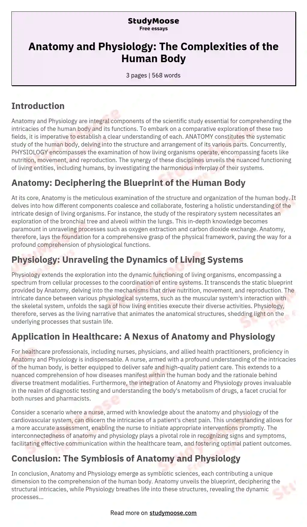 Difference Between Anatomy And Physiology Free Essay Example