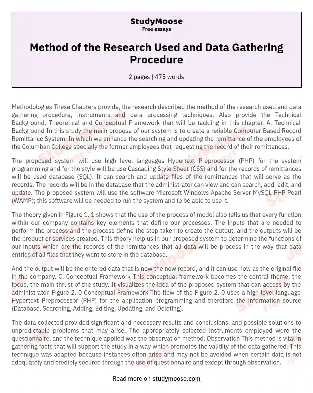 Method Of The Research Used And Data Gathering Procedure Free Essay Example
