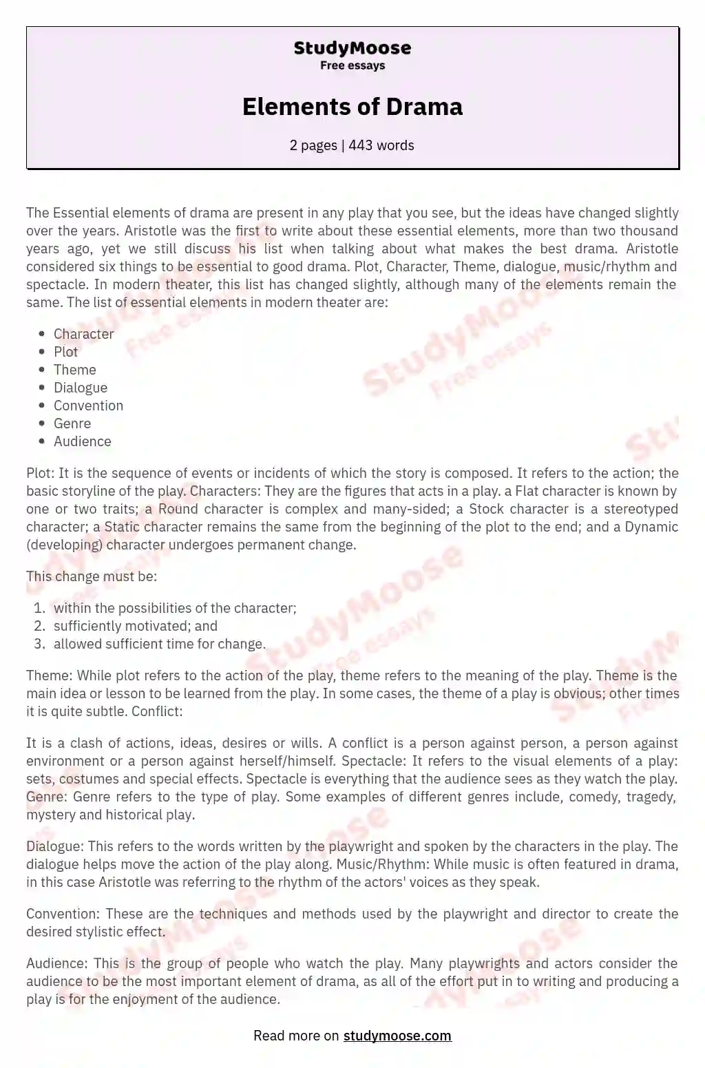 Elements Of Drama Free Essay Example