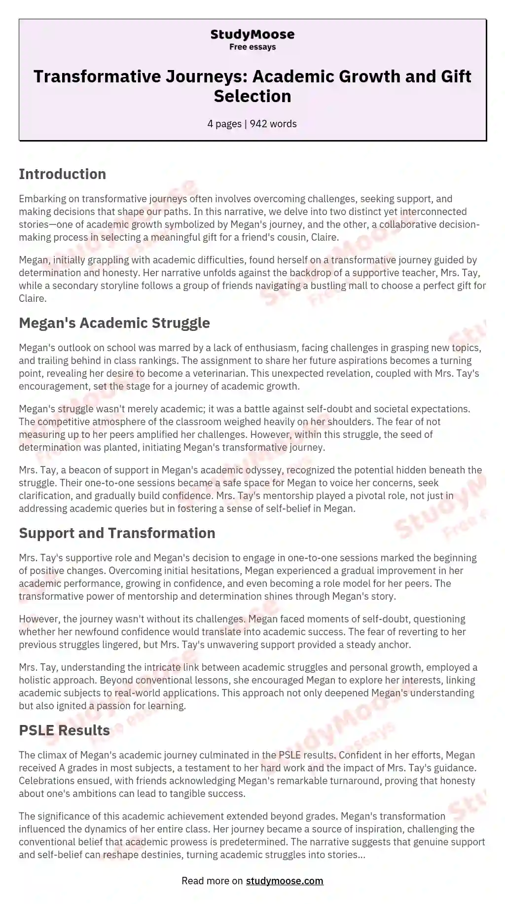 Transformative Journeys Academic Growth And Gift Selection Free Essay