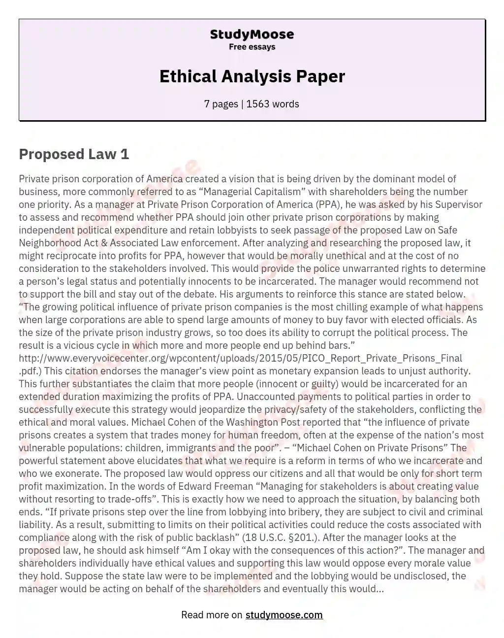  Ethical Analysis Paper Example Ethical Case Study Analysis Free Essay Example 2022 10 05