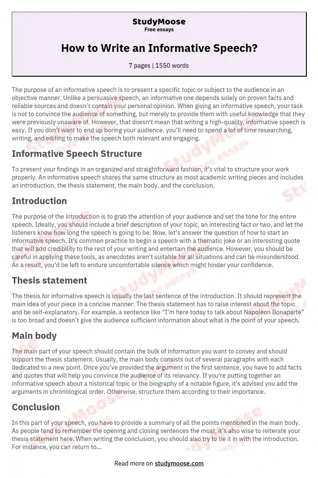 How To Write An Informative Speech Free Essay Example