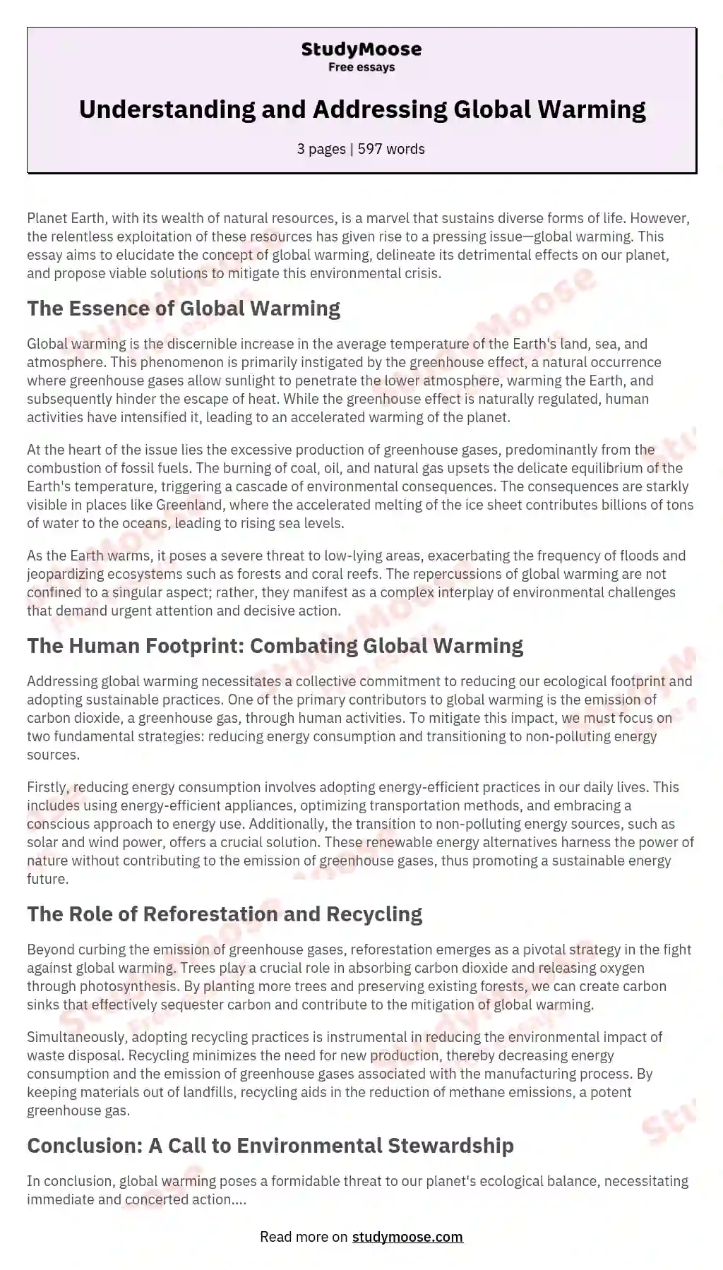 The Impact Of Global Warming An Argumentative Essay Example