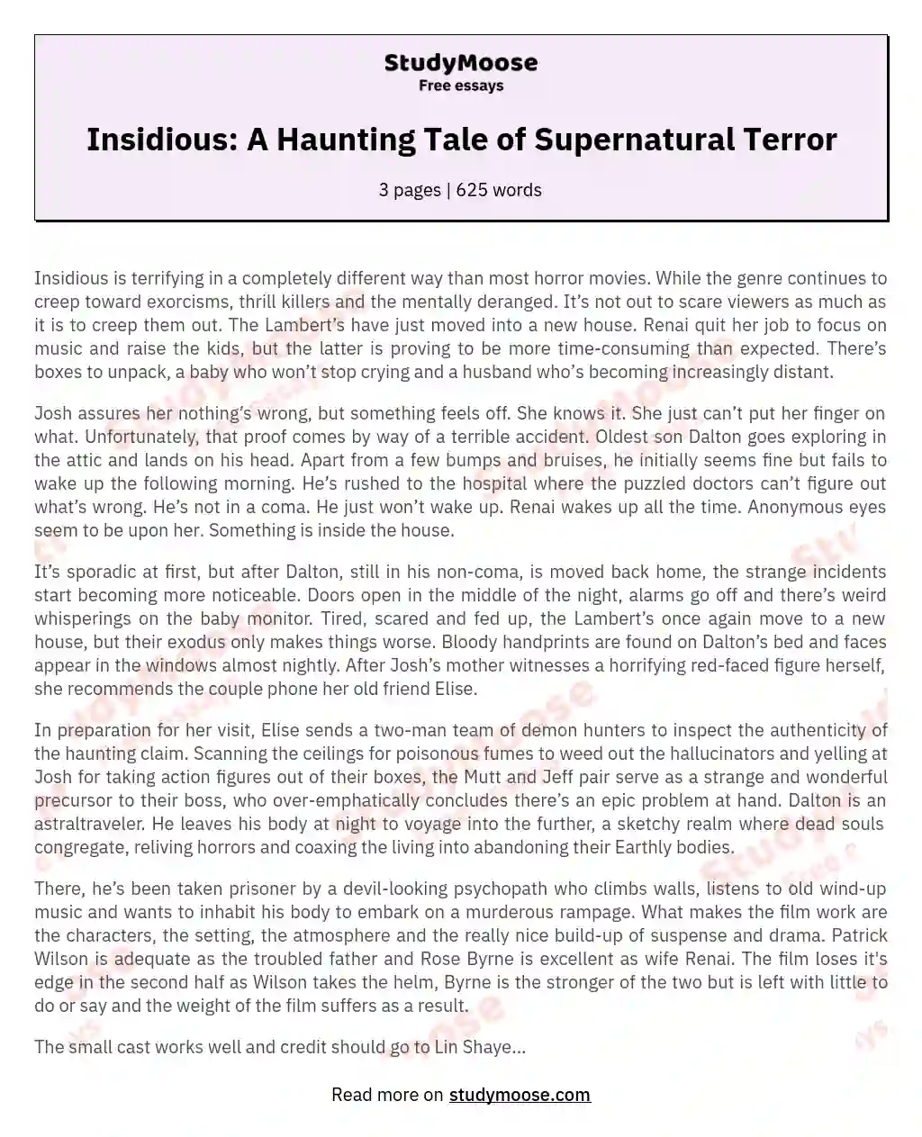 Insidious Film Review Free Essay Example