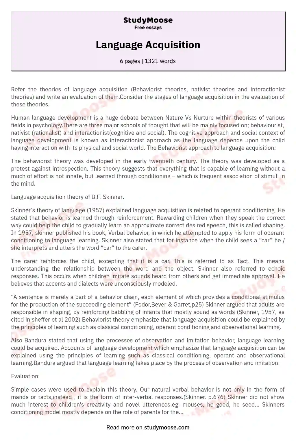 Language Acquisition Free Essay Example