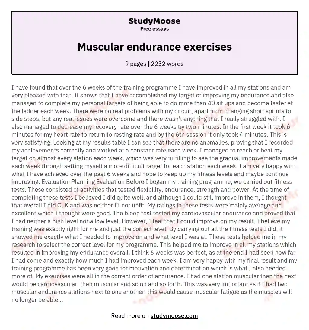 Muscular Endurance Exercises Free Essay Example