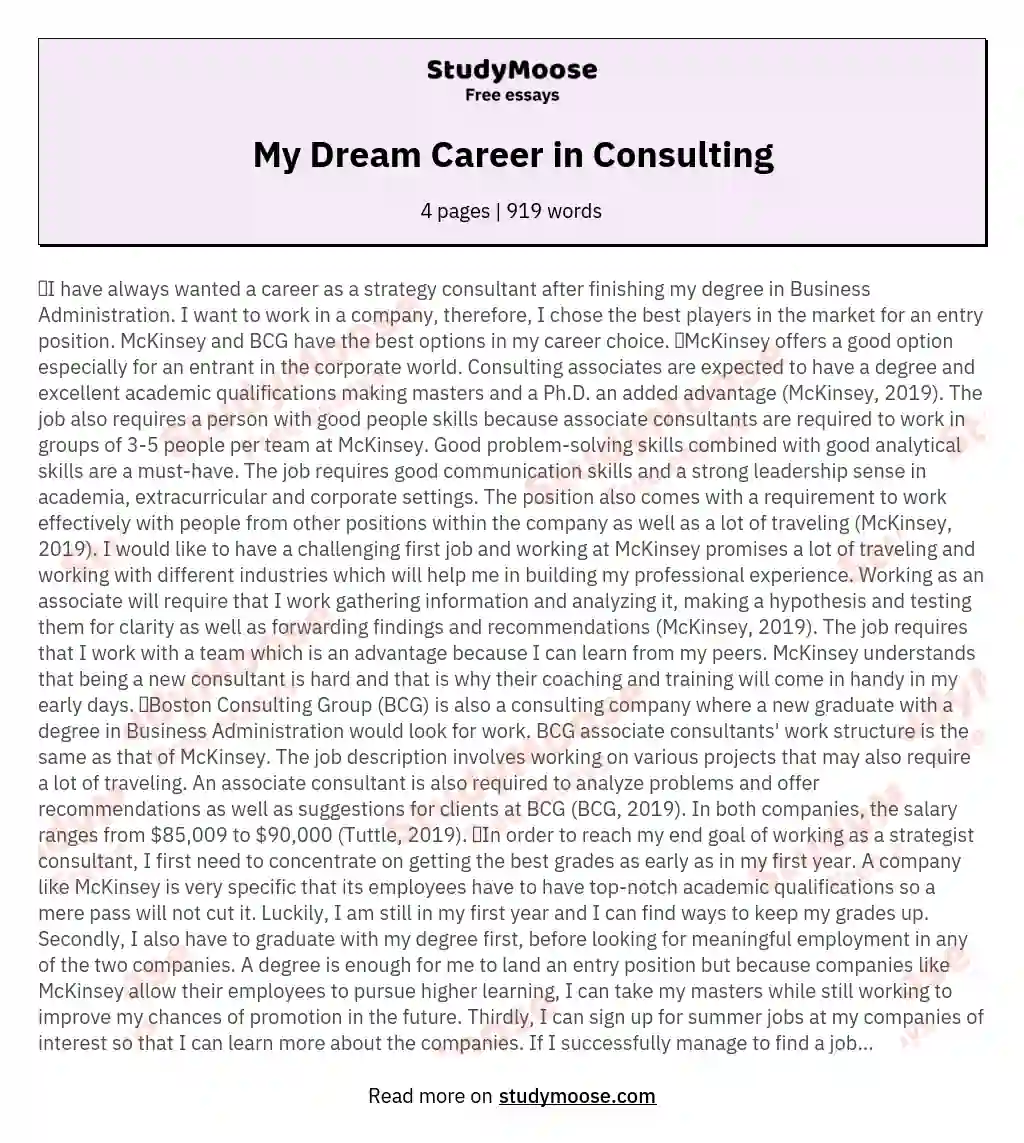 My Dream Career In Consulting Free Essay Example