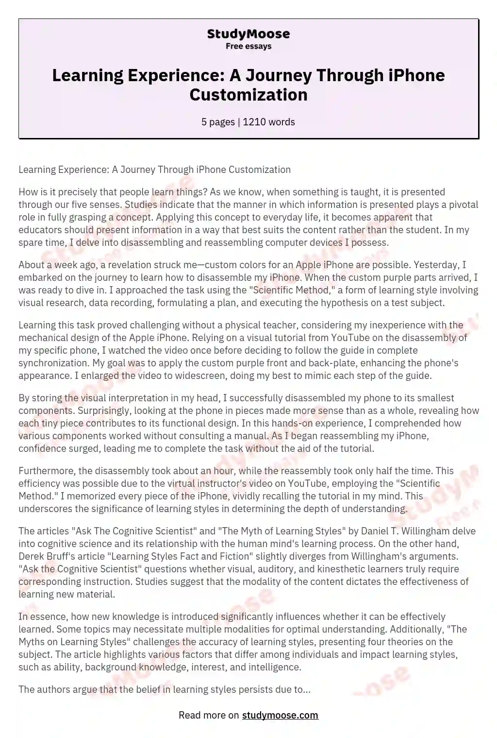  Experiential Learning Paper Example Experiential Learning Essay Examples 2022 11 27