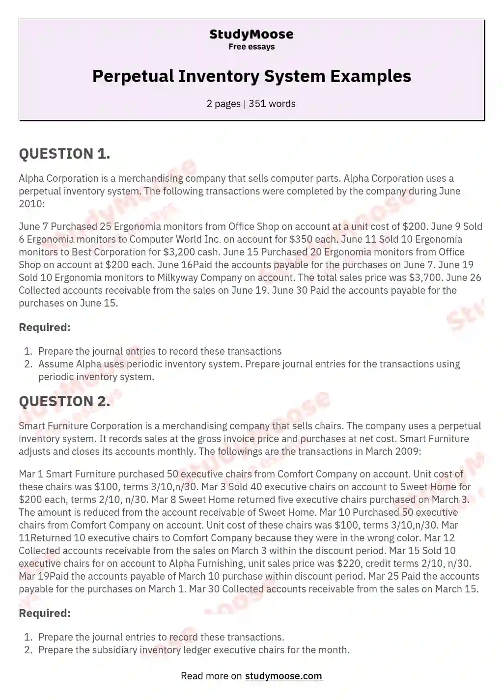 Perpetual Inventory Example