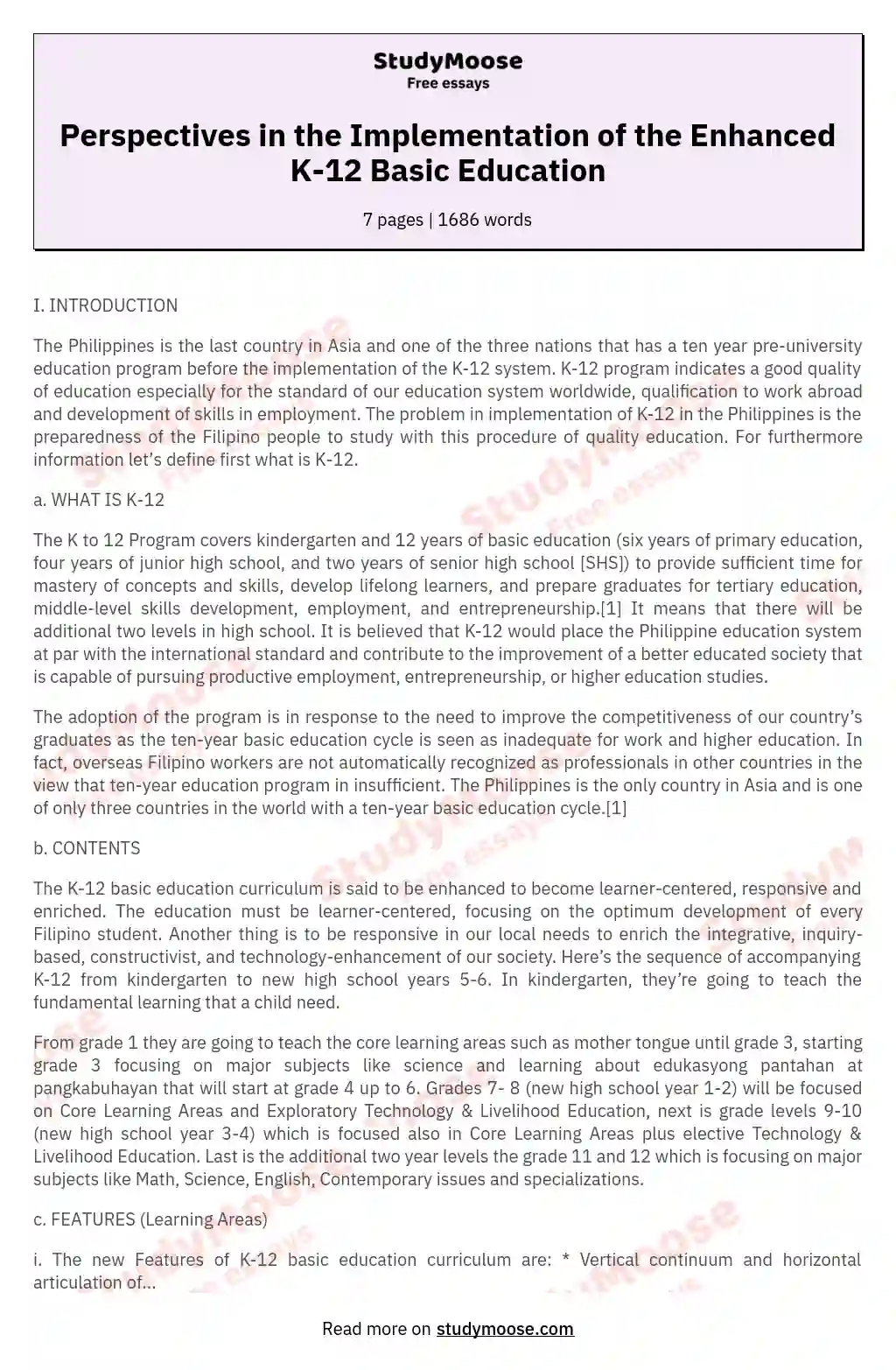 Perspectives In The Implementation Of The Enhanced K 12 Basic Education
