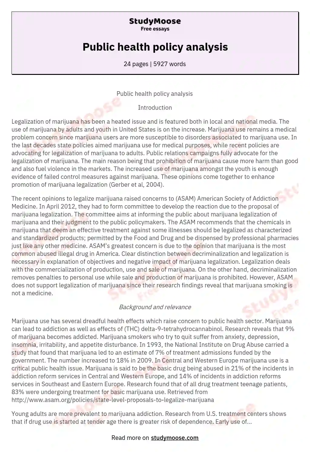 Public Health Policy Analysis Analysis Paper Example Free Essay Sample