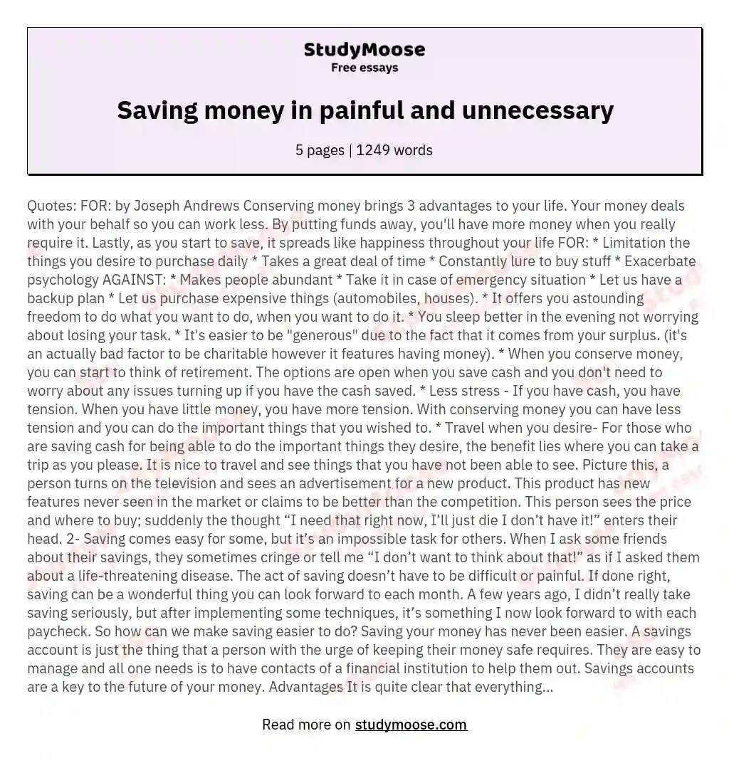 Saving Money In Painful And Unnecessary Free Essay Example