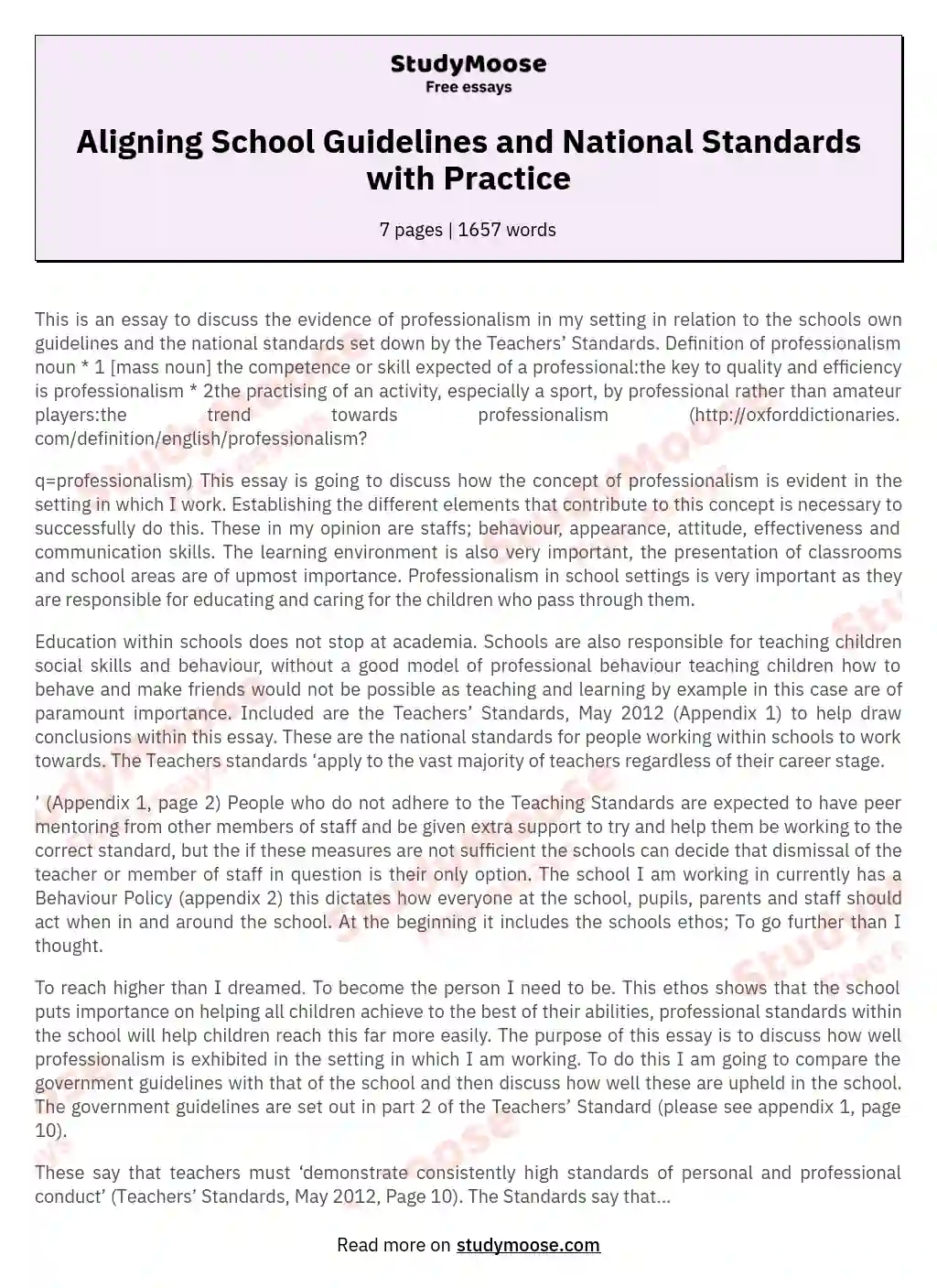 Aligning School Guidelines And National Standards With Practice Free