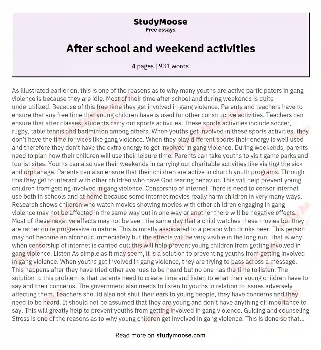 After School And Weekend Activities Free Essay Example