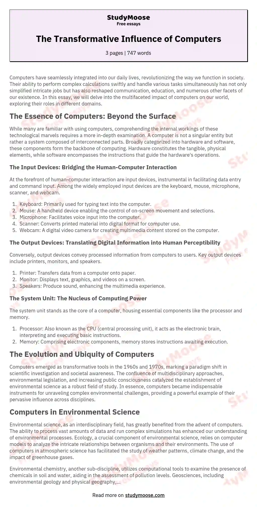 The Transformative Influence Of Computers Free Essay Example
