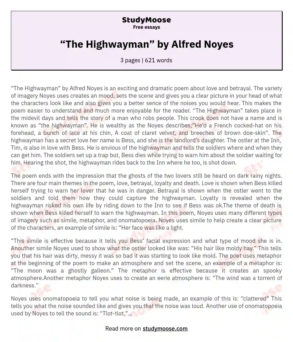 The Highwayman Poem Character Analysis Sitedoct