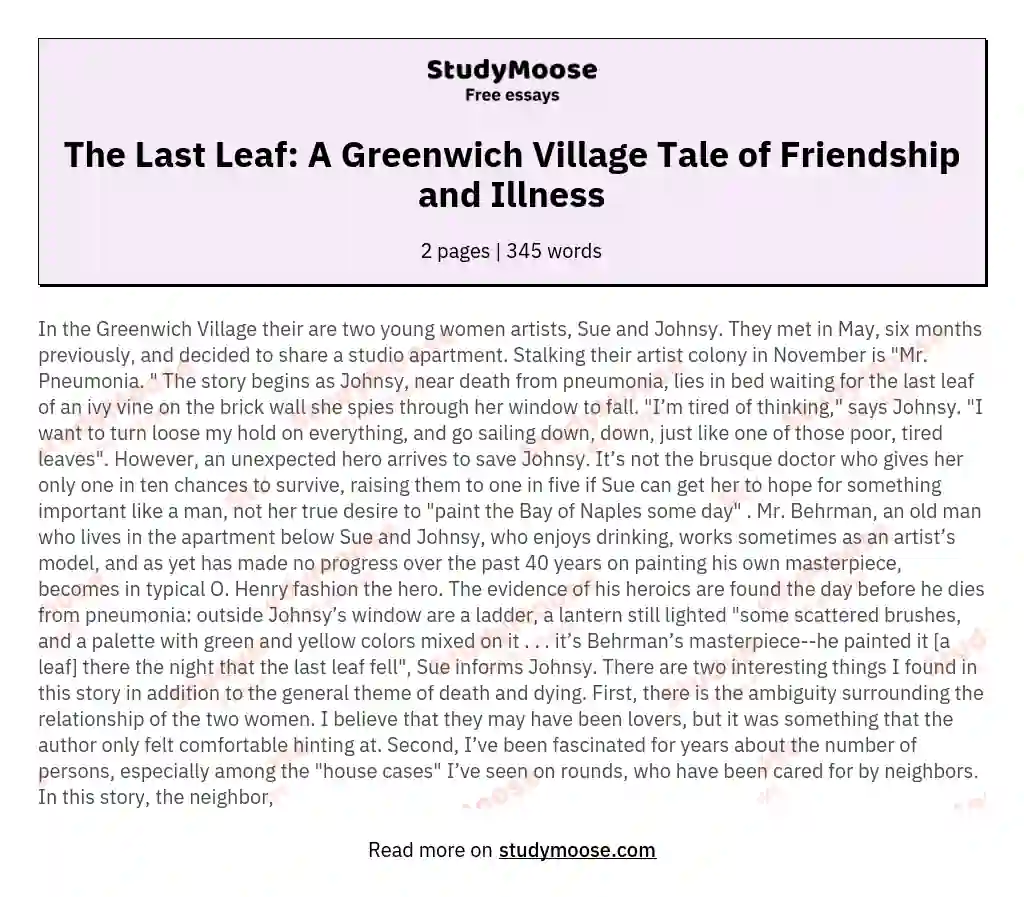  The Last Leaf Short Story Summary The Last Leaf 2022 11 04