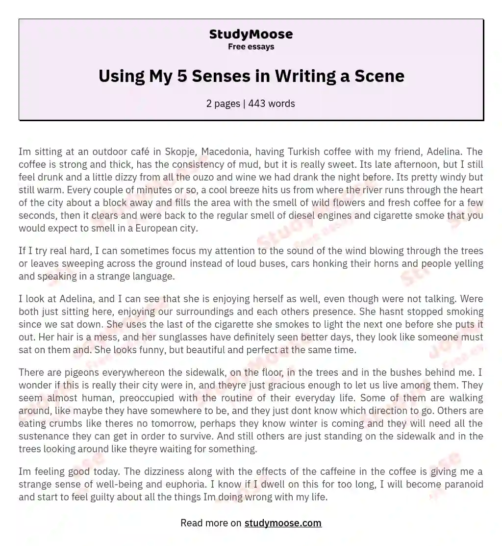 Example Of Descriptive Essay Using The Five Senses Sitedoct