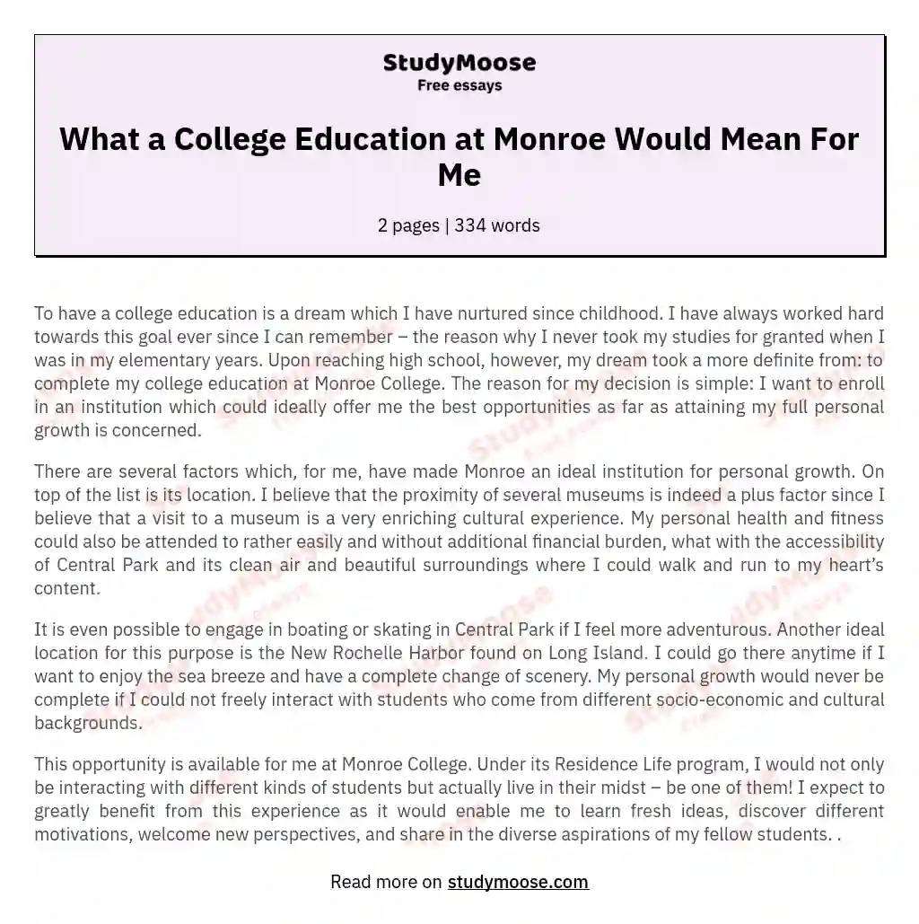 What A College Education At Monroe Would Mean For Me Free Essay Example