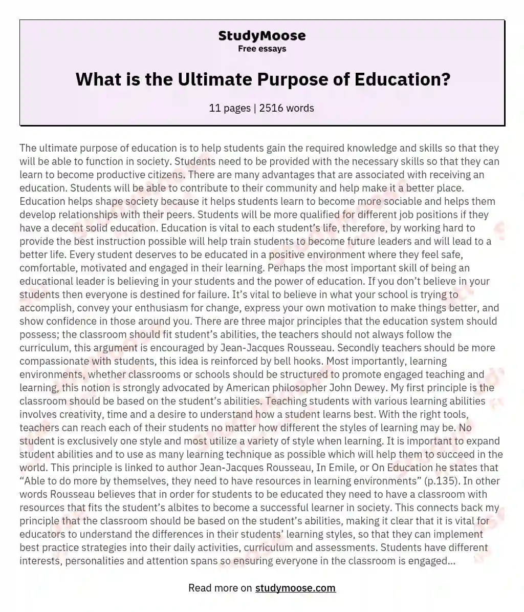 What Is The Ultimate Purpose Of Education Free Essay Example